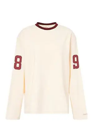 RU & ROCKA Football Long-sleeved Cotton-jersey T-shirt - Cream / Burgundy