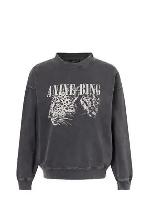 ANINE BING Spencer Leopard Cotton-jersey Sweatshirt - Washed Black