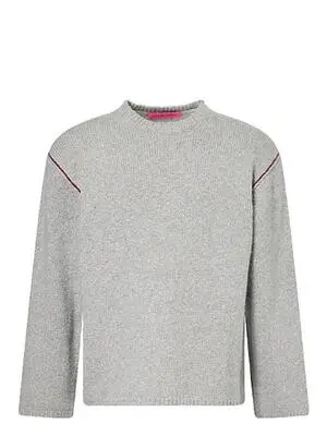 THE ELDER STATESMAN Glacier Roll-edge Cashmere Jumper - Heather Grey W/ Port