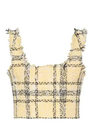 Balmain Crop Top In Glitter Plaid Tweed - Yellow
