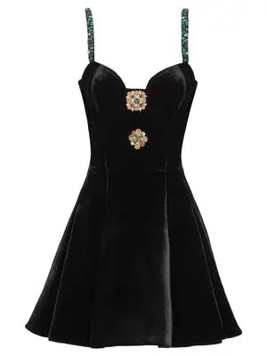 Balmain Embellished Strappy Velvet Fit-and-flare Dress - Black