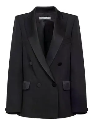 ALINA Double-breasted Jacket With Satin Collar - Black