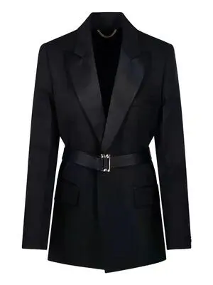 Victoria Beckham Belted Peaked-lapel Jacket - Black