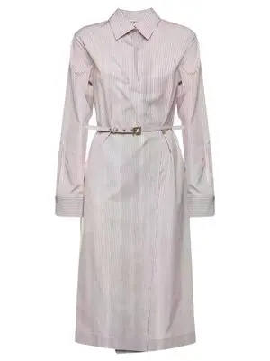 Fendi Striped Belted Midi Dress - Neutrals