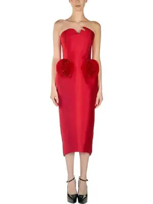 ARAFTU Rose-detail Strapless Midi Dress - Red