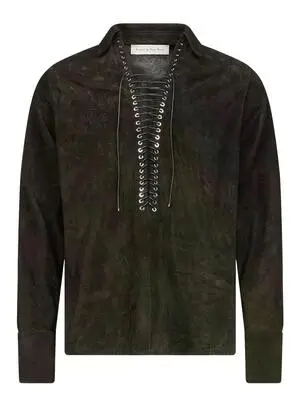 LUDOVIC DE SAINT SERNIN Alan Lace-up Suede Shirt - Brown