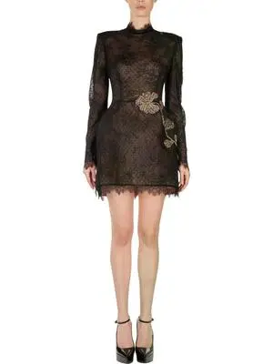 ARAFTU Floral-appliqué Mini Dress - Black