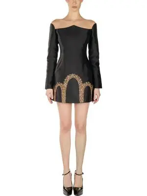 ARAFTU Embellished Off-shoulder Mini Dress - Black
