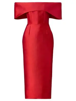 ARAFTU Off-shoulder Midi Dress - Red