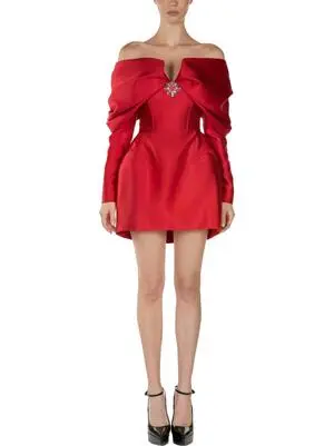 ARAFTU Off-shoulder Embellished Mini Dress - Red