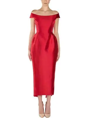 ARAFTU Off-shoulder Midi Dress - Red
