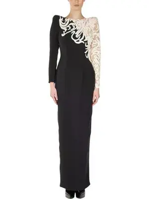 ARAFTU Long-sleeve Maxi Dress With Lace Detail - Black