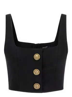 Balmain Button-fastening Cropped Top - Black