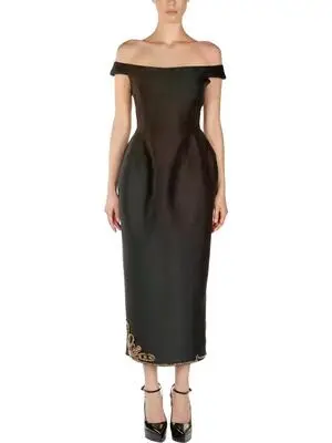 ARAFTU Embellished Off-shoulder Midi Dress - Black