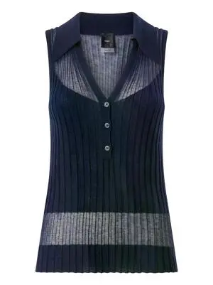 Pinko Buttoned Ribbed Polo Top - Blue