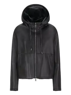 DESA 1972 Reversible Hooded Leather Jacket - Black