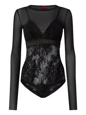 Pinko Lace-panel Long-sleeve Bodysuit - Black
