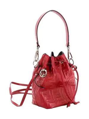 Fendi Mon Tresor Zucca Embossed Leather Mini Bucket Bag - Red