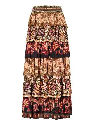 Farm Rio Printed Maxi Skirt - Brown