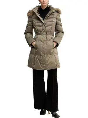 Guess Padded Coat With Logo Buckle - Neutrals