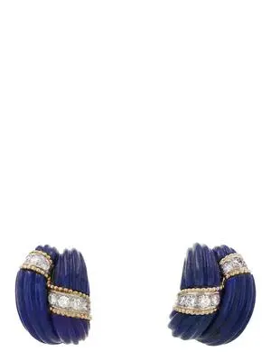 CARTIER 1970's Diamond And Lapis Lazuli Earrings