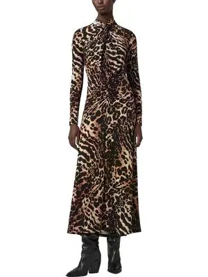 ALLSAINTS Mina A-line Leopard Midi Dress - Brown