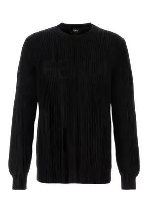 Fendi Logo-embellished Ribbed-knit Sweater - Black