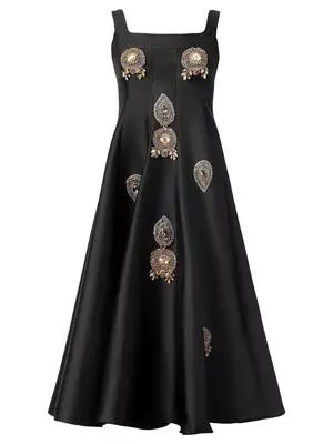 ARAFTU Embellished Square-neck Midi Dress - Black