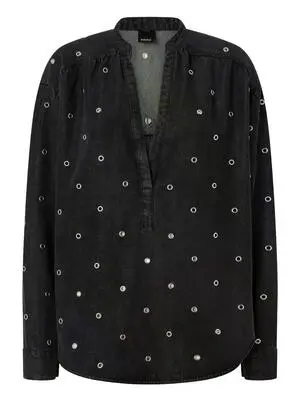 Pinko Eyelet V-neck Top - Black