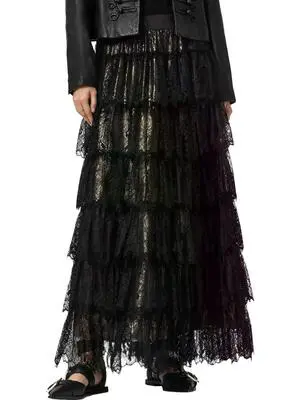 ALLSAINTS Tiered Lace Maxi Skirt - Black