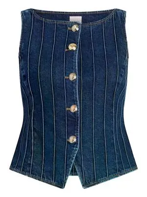 Cinq À Sept Denim Pintuck Button Vest - Blue