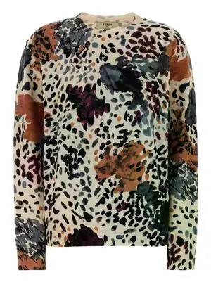 Fendi Printed Crew Neck Sweater - Neutrals