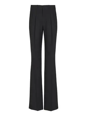Balmain Virgin Wool Pleated Flared Trousers - Black
