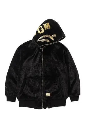 A BATHING APE Collection & Gold Fur Leather Shark Bomber Jacket - Black