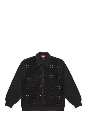 Supreme Studded Suede Zip-up Cardigan - Black