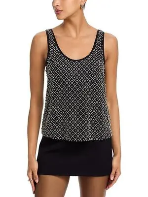 L'Agence Ziggy Beaded Tank Top - Cross Hatch Crystal
