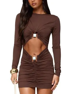 EDIKTED Nia Cutout Pendant Mini Dress - Brown