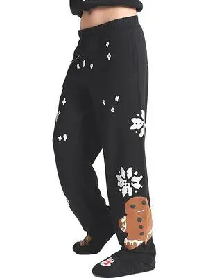 SKIMS Fleece Pants - Onyx Gingerbread Print