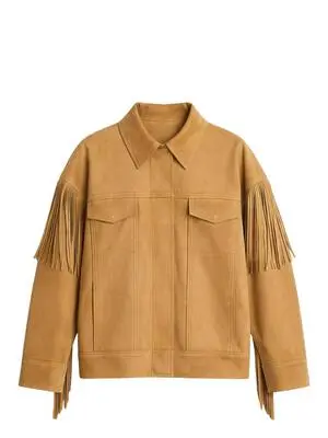 Norma Kamali Fringe Oversized Jean Jacket - Camel