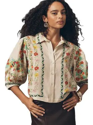 HOPE FOR FLOWERS BY TRACY REESE Tuck Sleeve Buttondown Shirt - Cream
