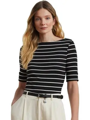 Ralph Lauren Striped Stretch Cotton Boatneck Tee - Polo Black/white
