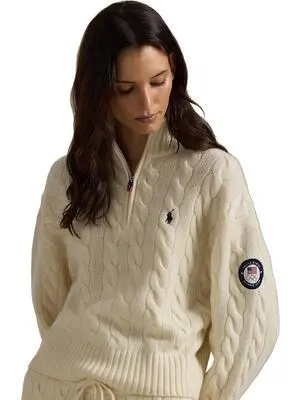 Ralph Lauren Team USA Cable Wool-Cashmere Half-Zip Authentic Cream
