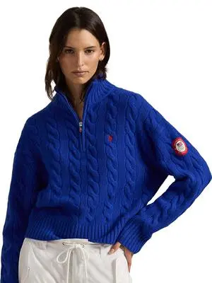 Ralph Lauren Team USA Cable Wool-Cashmere Half-Zip Heritage Royal