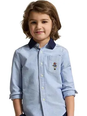 Ralph Lauren Polo Bear Oxford Knit-collar Shirt - Blue