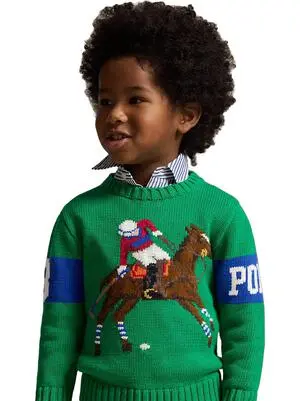 Ralph Lauren Equestrian-intarsia Crewneck Sweater - Cruise Green Multi