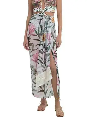 PatBO Floral Fringed Maxi Skirt - White