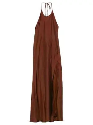 ST. AGNI Halterneck Twill Maxi Dress - Brown