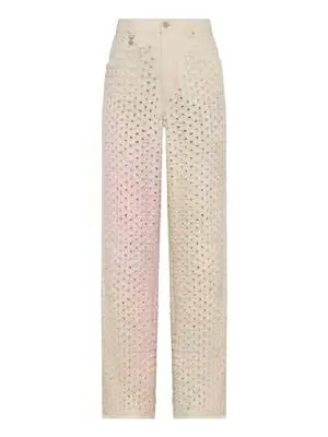 Amiri Laser-Cut Wide Leg Denim Neutrals