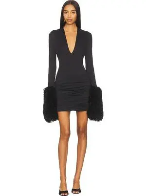 ANIYE RECORDS Nika Faux Fur V Dress - Black