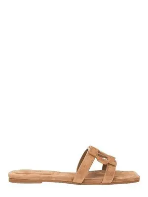 Simkhai Monogram Suede Flat Slides - Camel